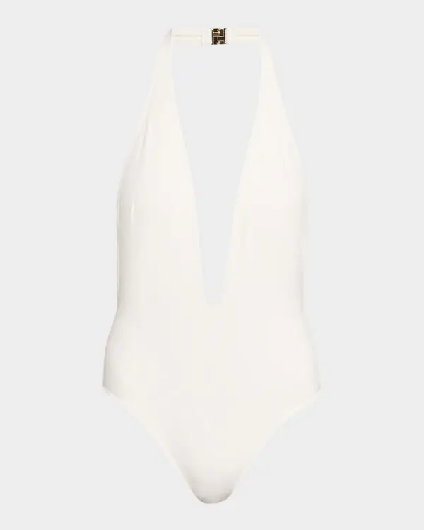 TOM FORD Plunging Halter One-piece Swimsuit - Off White