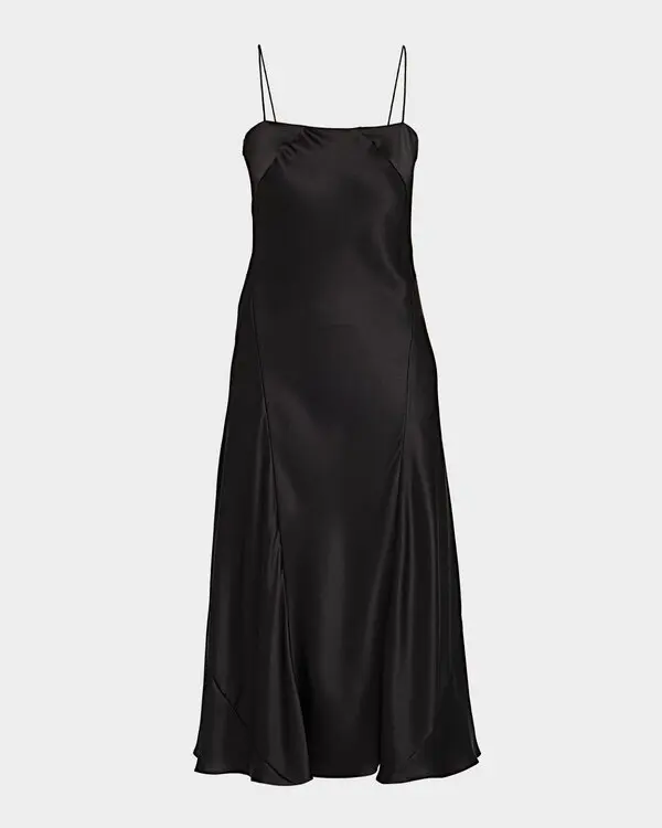Giorgio Armani Double Silk Satin Spaghetti-strap Midi Dress - Solid Black