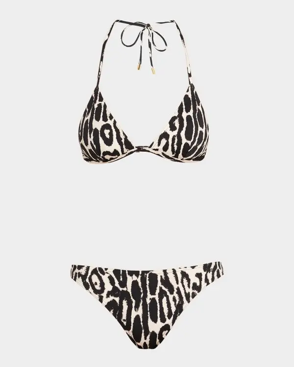 TOM FORD Ocelot Print Jersey Triangle Bikini - Desert & B