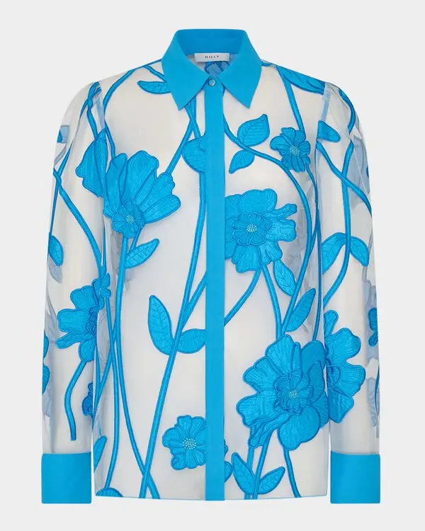 MILLY Ashton Floral-embroidered Top