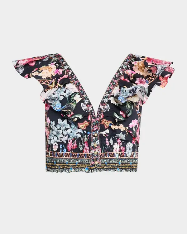 Camilla Deep V Frill Short-sleeve Top