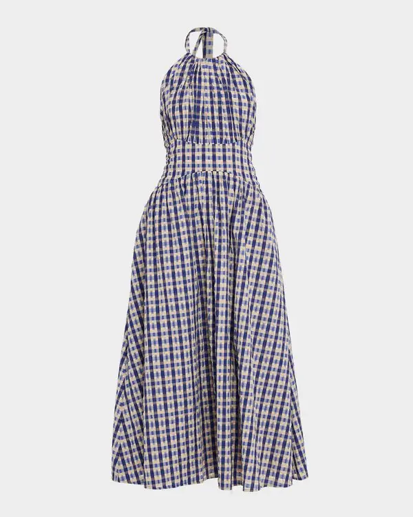 Rosie Assoulin In The Name Of Love Halter Midi Dress - Navy Check