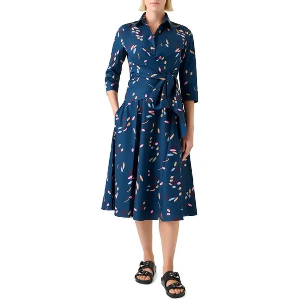 Akris Print Cotton Poplin Wrap Shirtdress - Ink Multicolor
