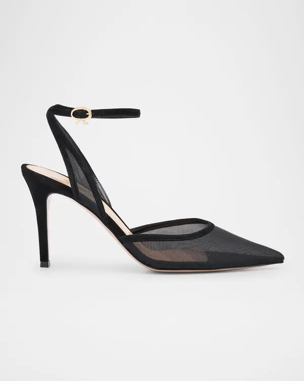 GIANVITO ROSSI Suede And Organza Ankle-strap Pumps - Black