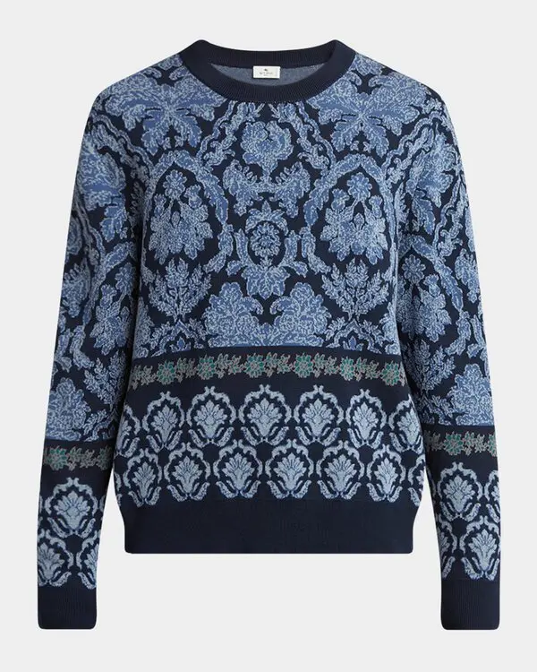 Etro Cotton Damask Jacquard Sweater - Multicolour On Blue