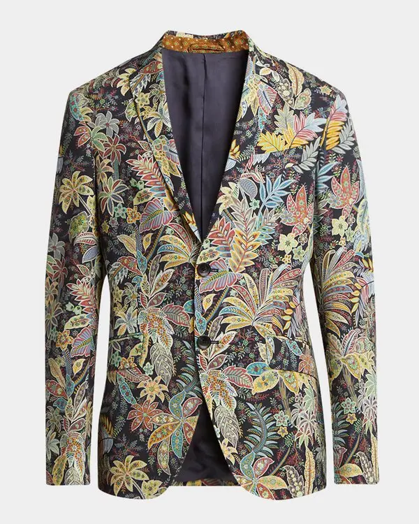 Etro Palms Notch-lapel Evening Jacket - Print On Blue Base