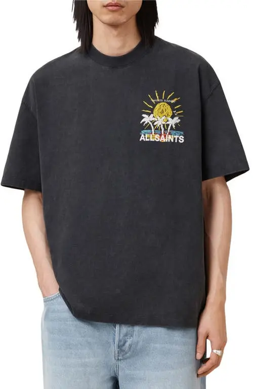 All Saints Cove Oversize Graphic T-shirt - Washed Black