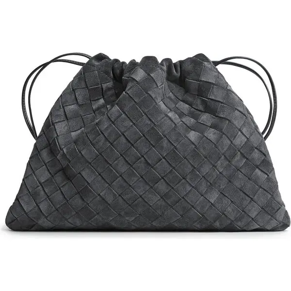 Bottega Veneta Medium Intrecciato Suede Bag - 1035 Graphite-gold