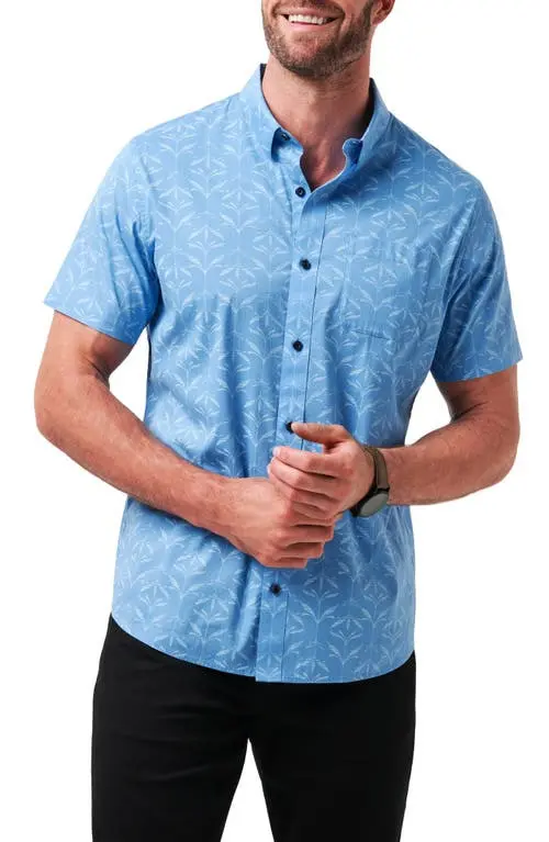Travis Mathew Canopy Breeze Floral Short Sleeve Stretch Cotton Blend Button-up Shirt