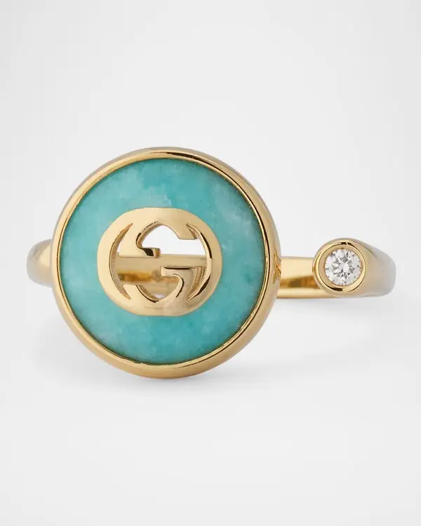 Gucci Interlocking G Ring With Diamond And Amazonite - One-color
