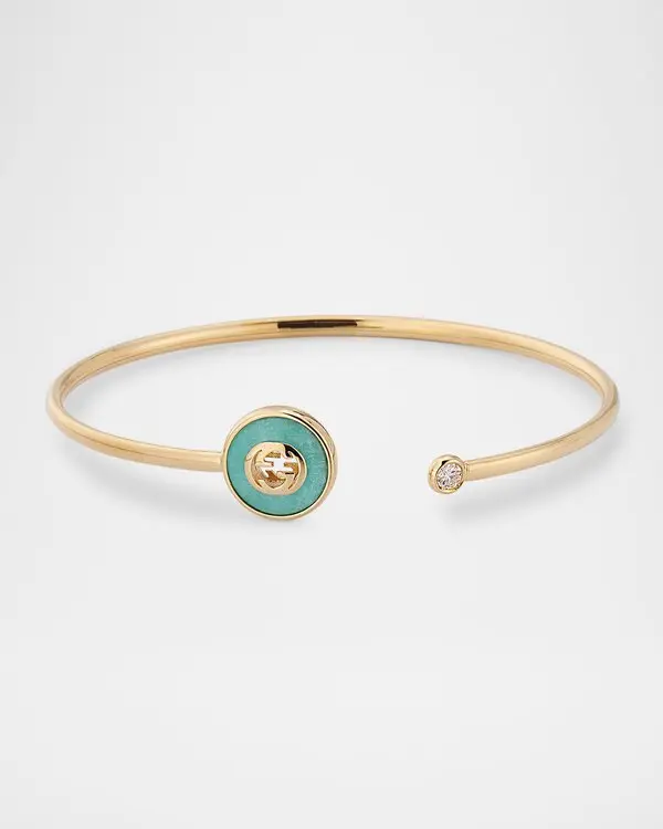 Gucci Interlocking G Flex Bracelet In 18k Yellow Gold With Diamond And Amazonite