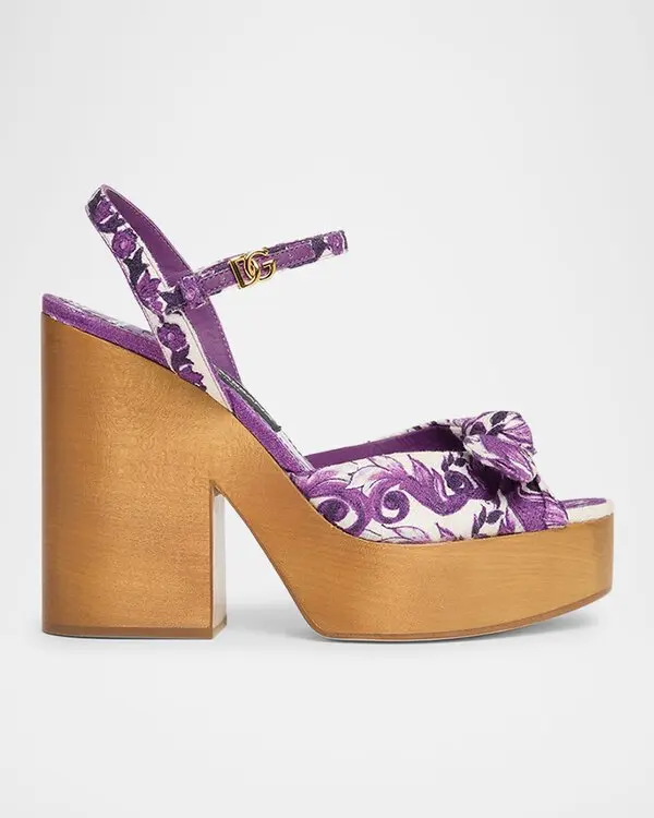 Dolce & Gabbana Maiolica Printed Knot Platform Sandals