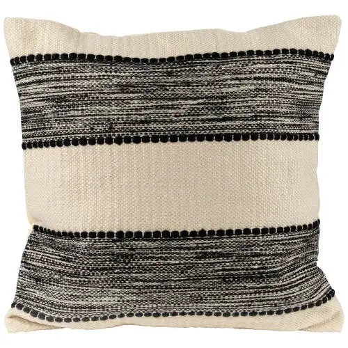 NORTHLIGHT 20" And Cream Textured Block Handloom Woven Outdoor Square Throw Pillow - Black
