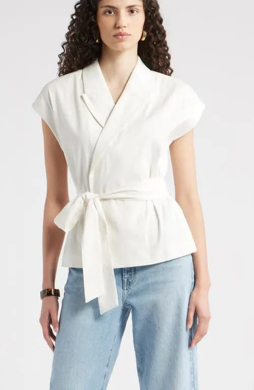 Nordstrom Sleeveless Linen Blend Blazer - Ivory Tofu