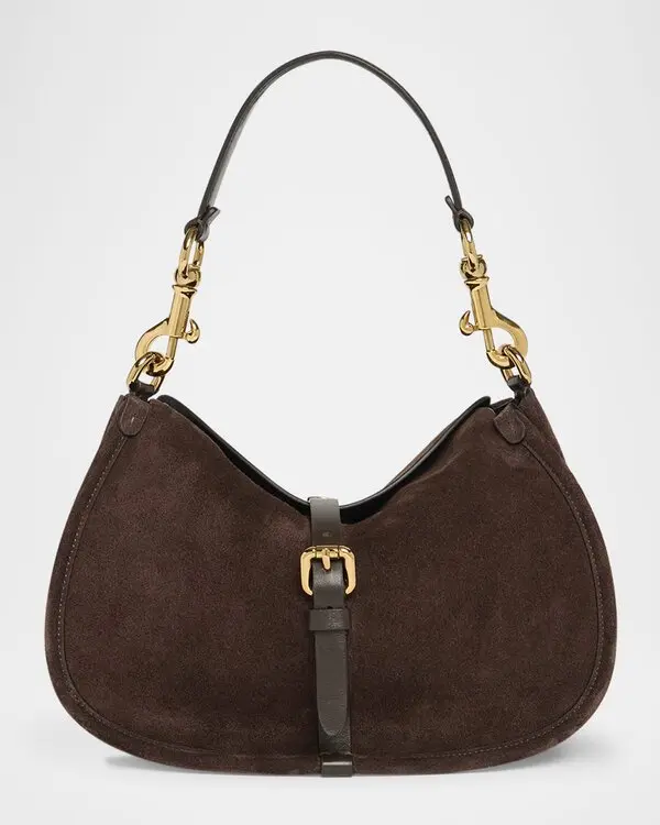 Etro Pegaso Coin Suede Crossbody Bag - Dark Brown