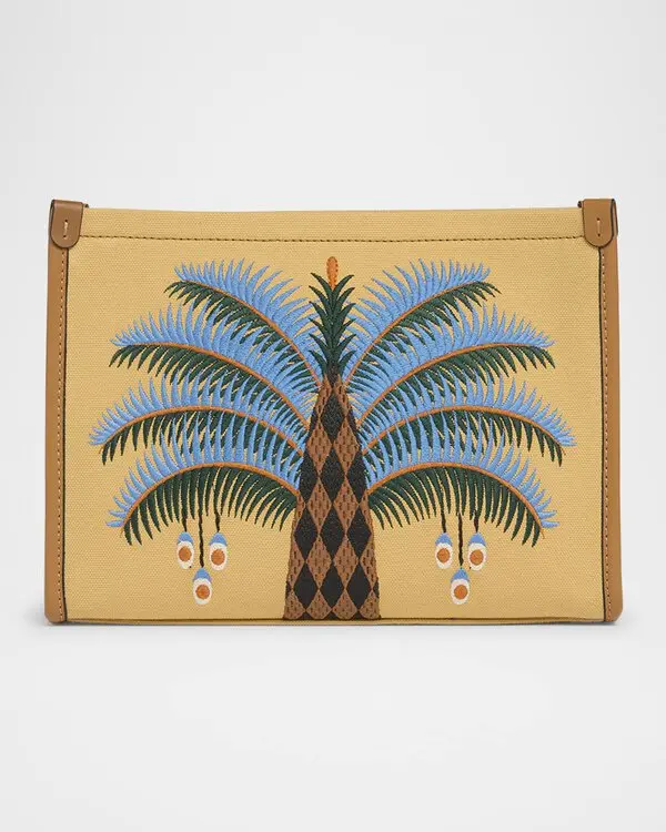 Etro Embroidered Canvas Pouch - Pale Yellow