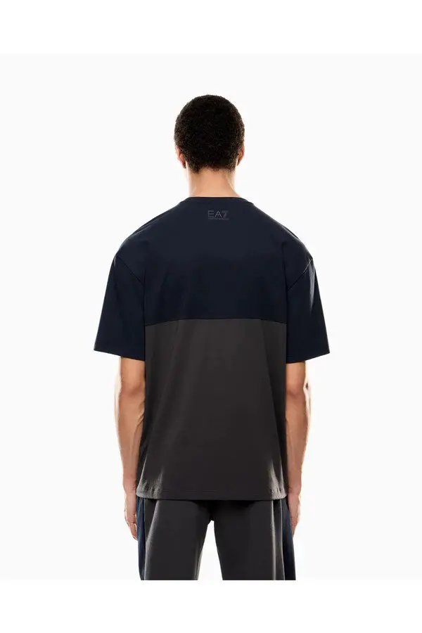 Emporio Armani Athletic Colour Block Cotton-blend Crew-neck T-shirt - Navy