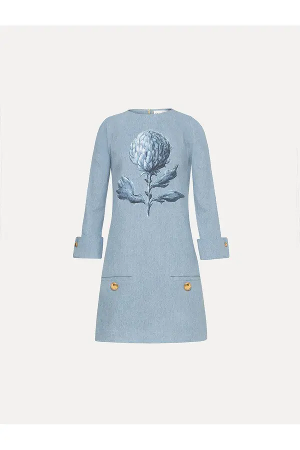 Oscar De La Renta Artichoke Shift Dress - Denim