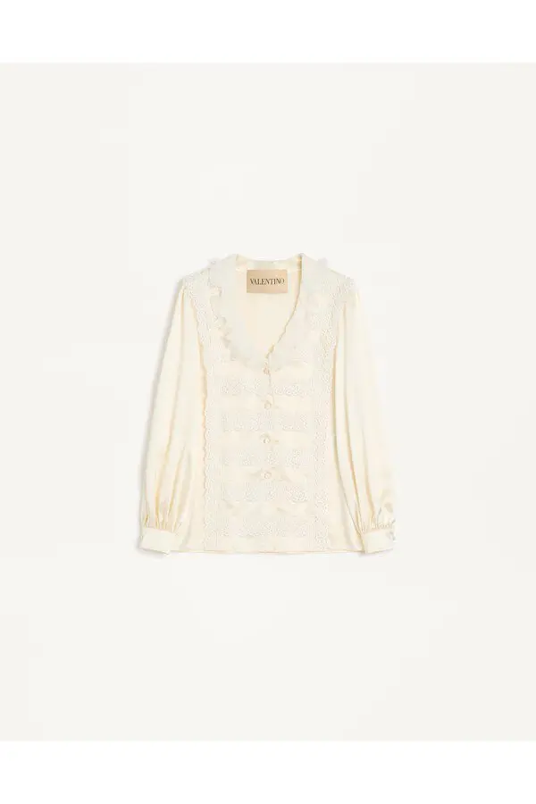 Valentino Garavani Crepe Satin Shirt With Lace Inserts - White