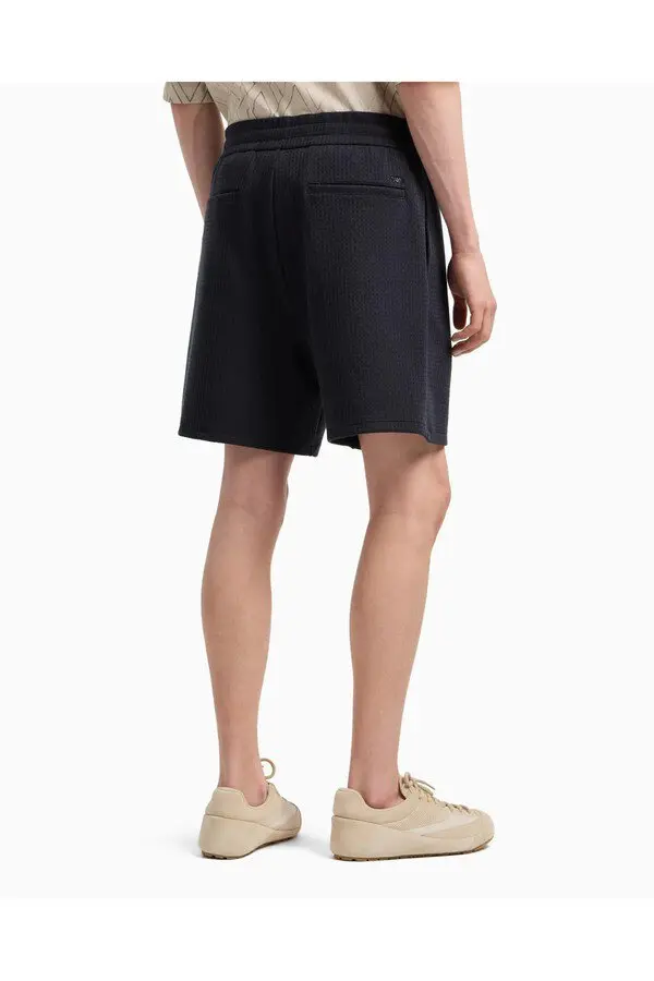 Emporio Armani Lyocell-blend Jacquard Jersey Bermuda Shorts - Navy