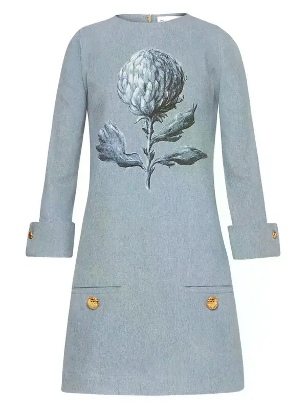 Oscar De La Renta Cotton Floral Mini Dress - Blue