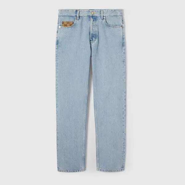 Gucci Washed Denim Pant With Gg Canvas Insert