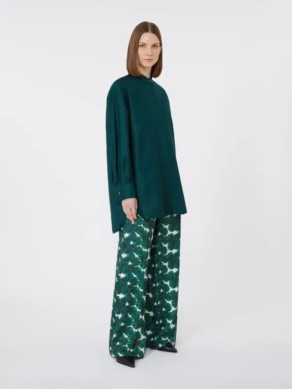 Max Mara Oversized Cotton Satin Shirt - Dark Green