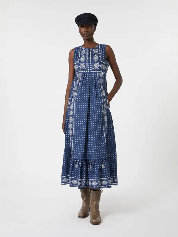 Max Mara Printed Poplin Maxi Dress - Navy