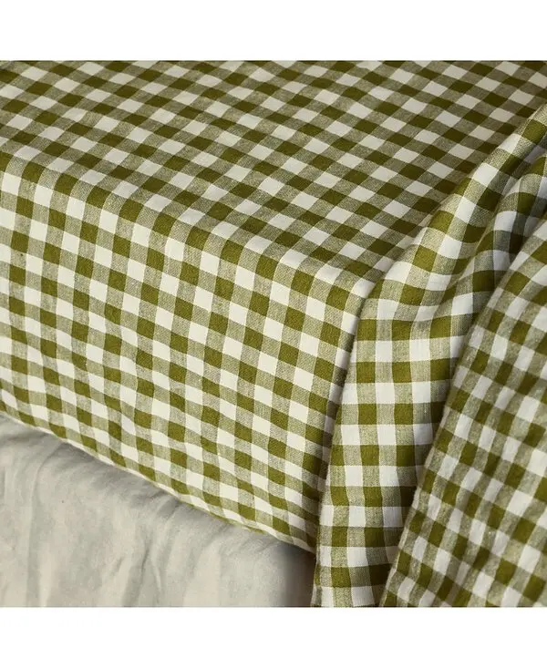PIGLET IN BED Gingham Linen Blend Fitted Sheet, Cal King