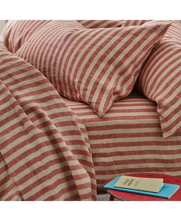 PIGLET IN BED Pembroke Stripe Linen Fitted Sheet - Sandstone Red