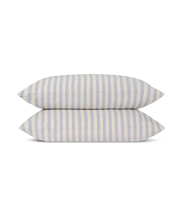 PIGLET IN BED Pembroke Stripe Linen Pillowcase Pair, Other - Coastal Blue