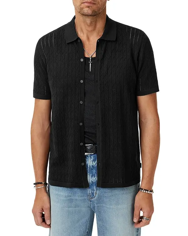 John Varvatos Moore Short Sleeve Textured Sweater - Black