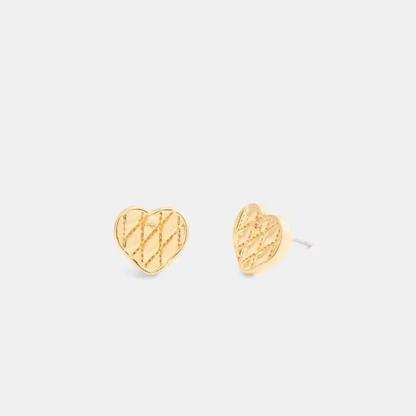 Coach Quilted Heart Stud Earrings - Gold