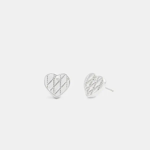 Coach Quilted Heart Stud Earrings - Silver