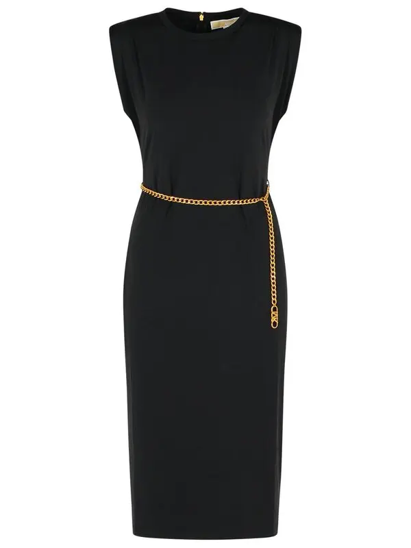 Michael Kors Polyester-blend Midi Dress With Chain Belt