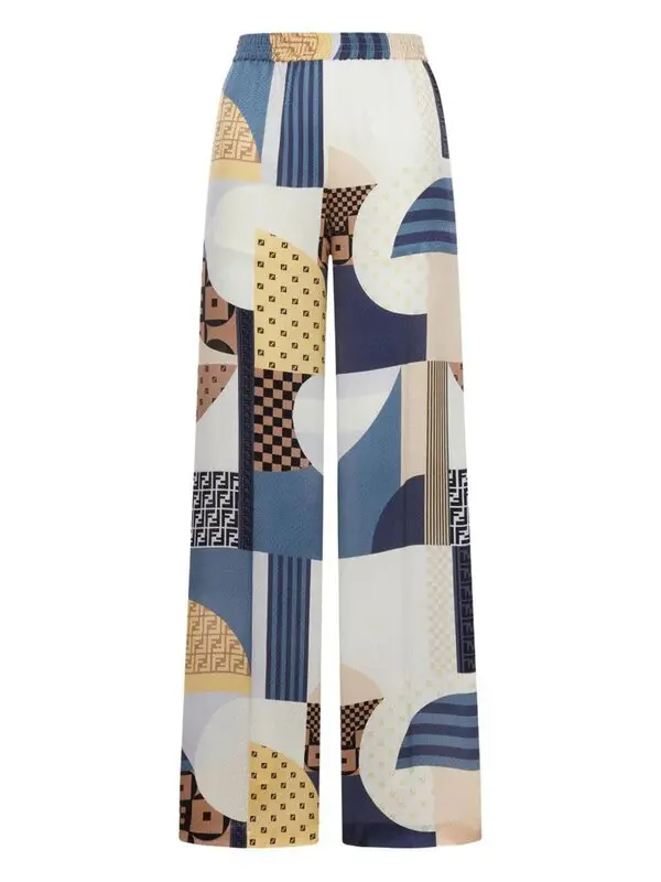 Fendi Patchwork Print Silk Trousers - Blue