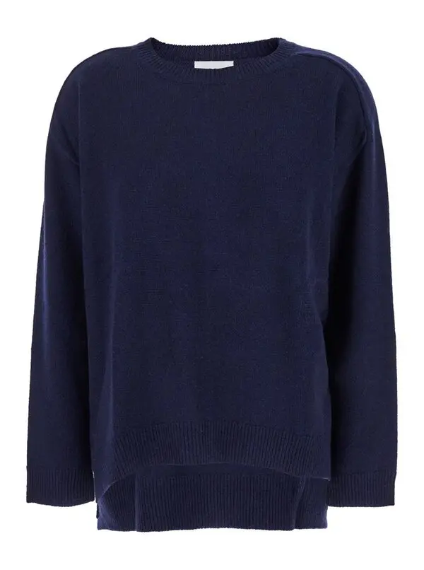 P.a.r.o.s.h Crewneck Wool-cashmere Sweater With Asymmetric Hem - Blue