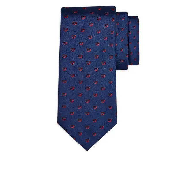FERRAGAMO Gancini Print Silk Neck Tie - Blue