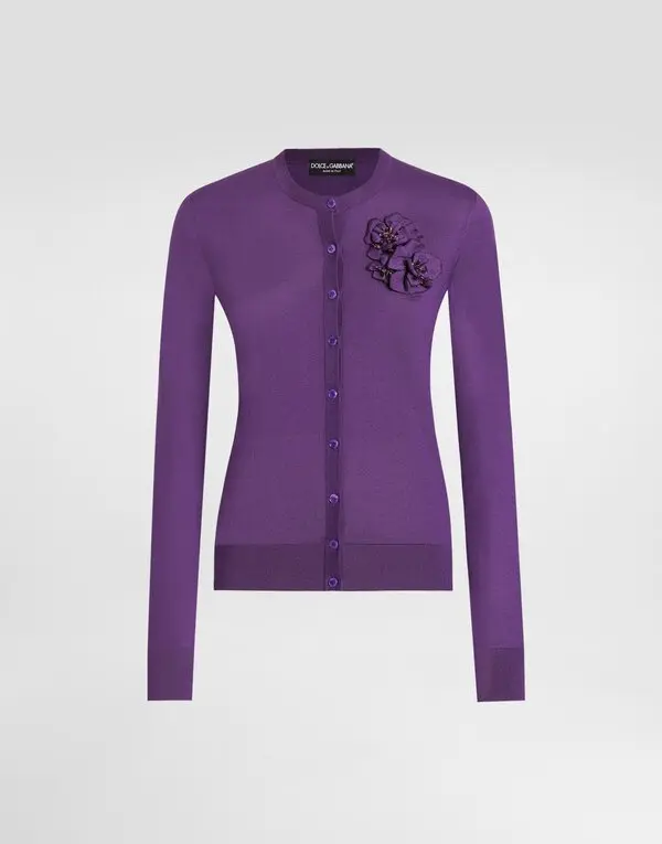 Dolce & Gabbana Silk Cardigan With Flower Brooch