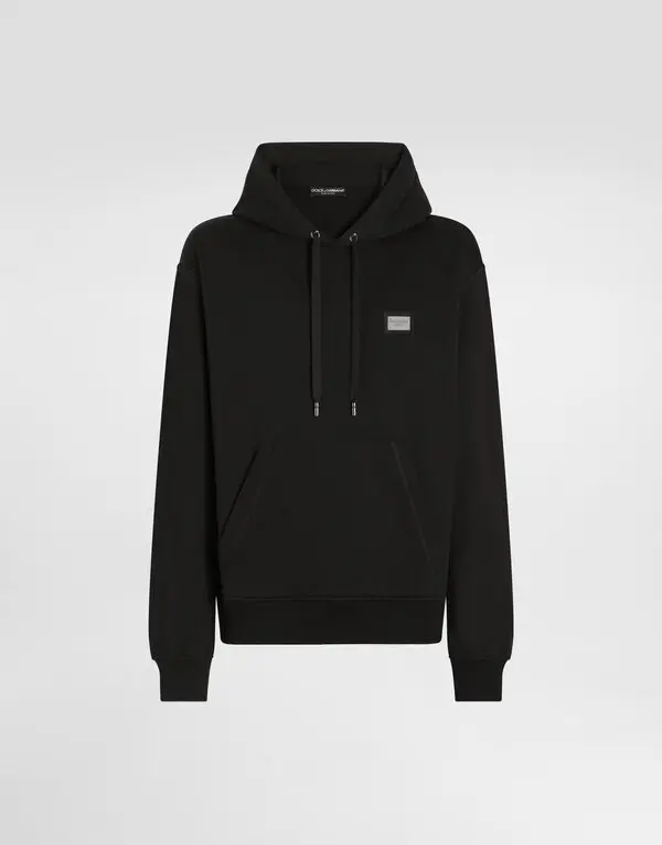 Dolce & Gabbana Cotton Jersey Hoodie With Metal Logo Tag