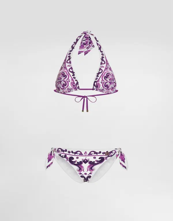 Dolce & Gabbana Majolica Print Triangle Bikini