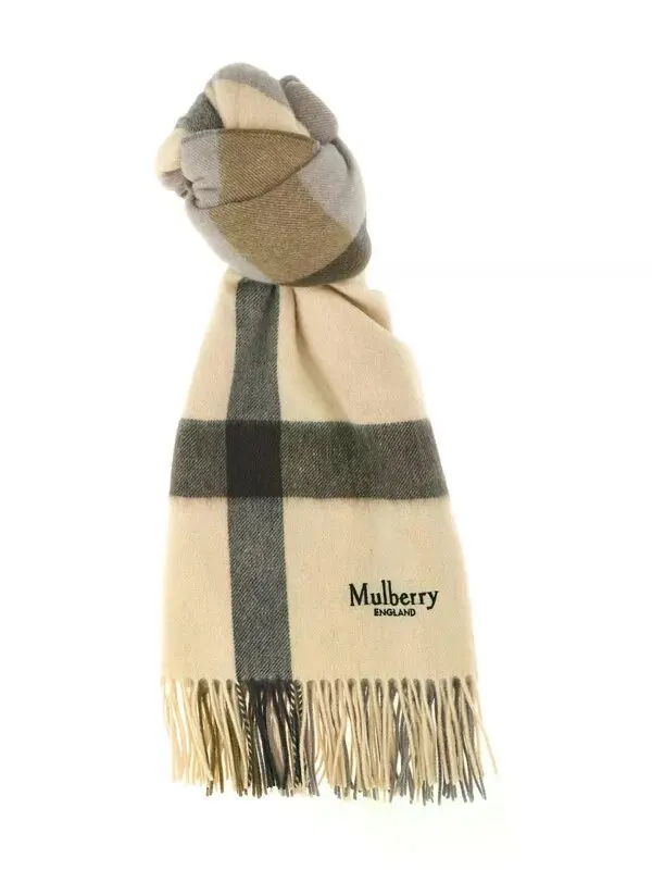 Mulberry Checked Wool Scarf - Neutrals