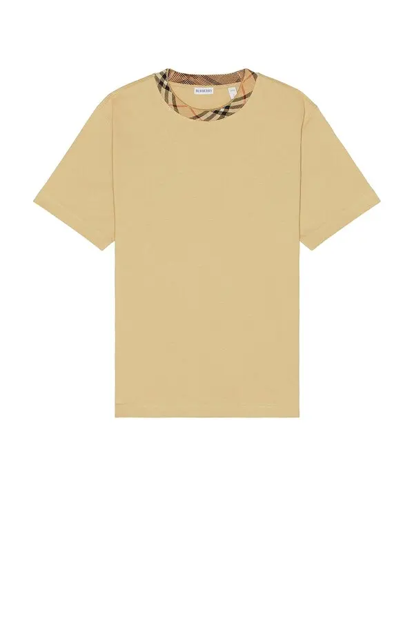 Burberry Bias Collar Check Slim Tee In Tan