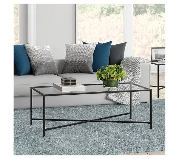 HUDSON&CANAL Henley 48 Wide Coffee Table Withglass Top