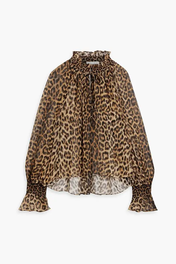 Alice + Olivia Norah Ruffled Leopard-print Silk-chiffon Blouse - Brown