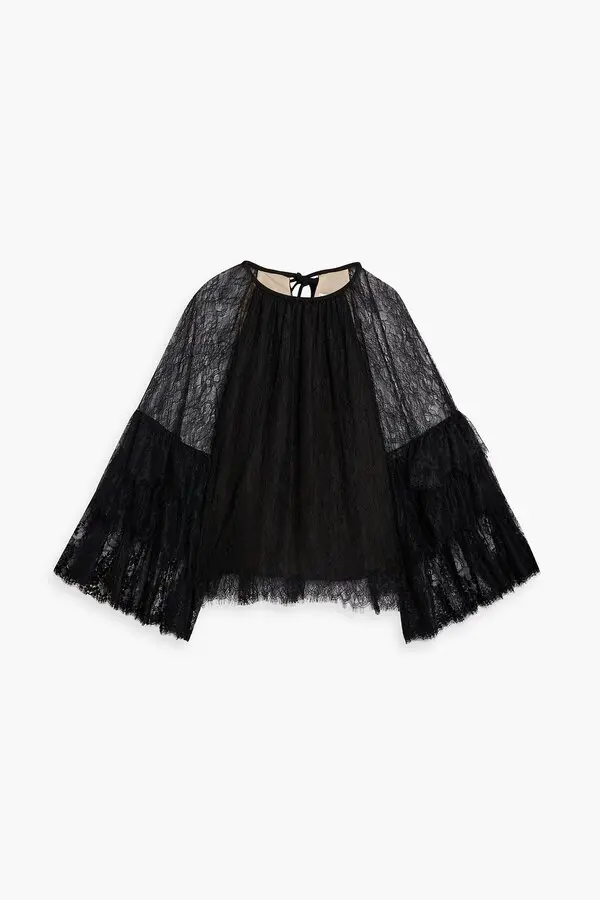 Alice + Olivia Delia Tiered Corded Lace Top - Black
