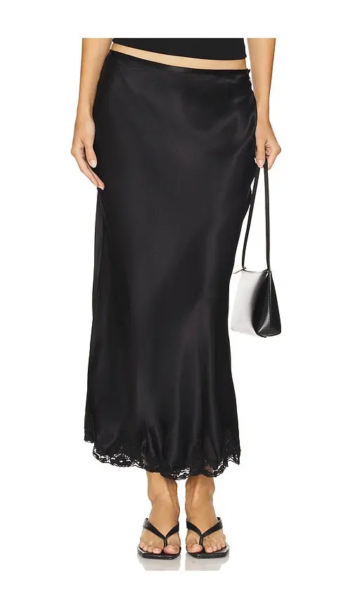 Rixo Satin Skirt With Lace Trim - Black