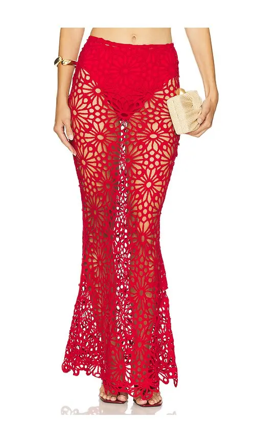 Norma Kamali Obie Maxi Skirt - Tiger Red