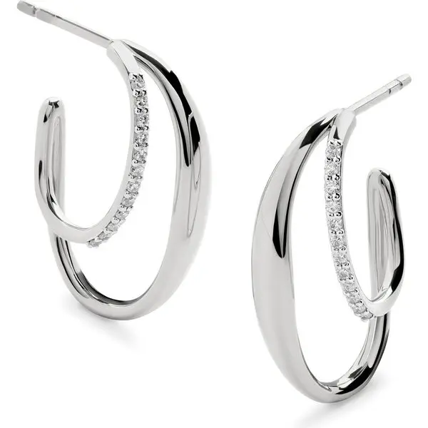 Monica Vinader Medium Nura Wrap Hoop Earrings - Sterling Silver /lab Dia