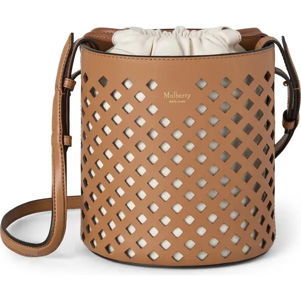 Mulberry Diamond Perforated Leather Bucket Bag - Toffee